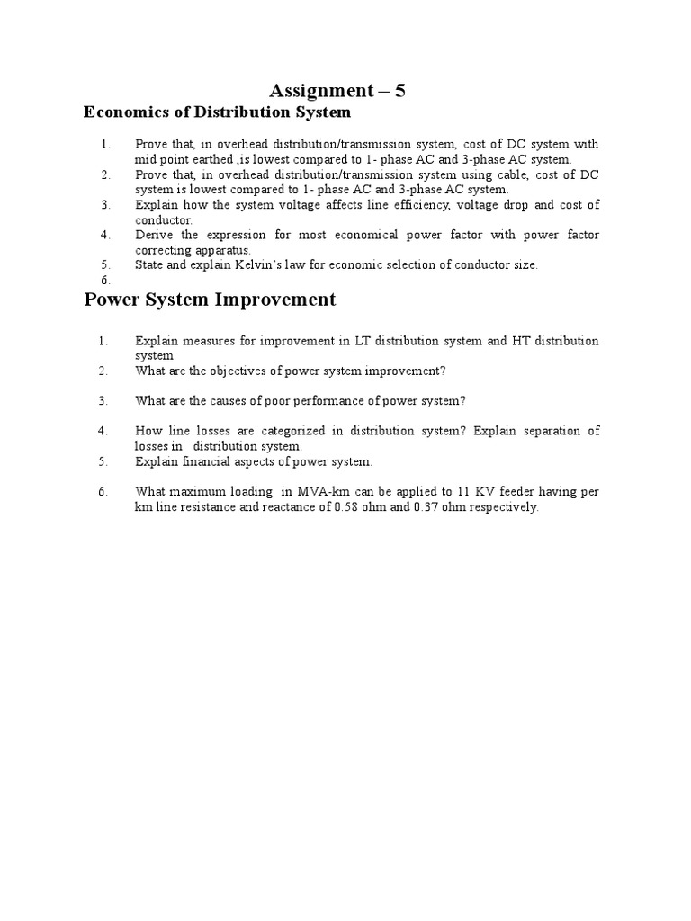 Assignment - 5: Economics of Distribution System | PDF | Science ...