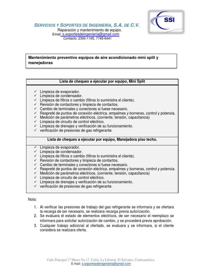 Mantenimiento Preventivo Equipos de Aire Acondicionado Mini Split y ... Mantenimiento Preventivo Equipos de Aire Acondicionado Mini Split y ...