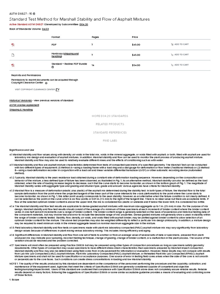 ASTM D6927 - 15 Standard Test Method For Marshall Stability and Flow of ...