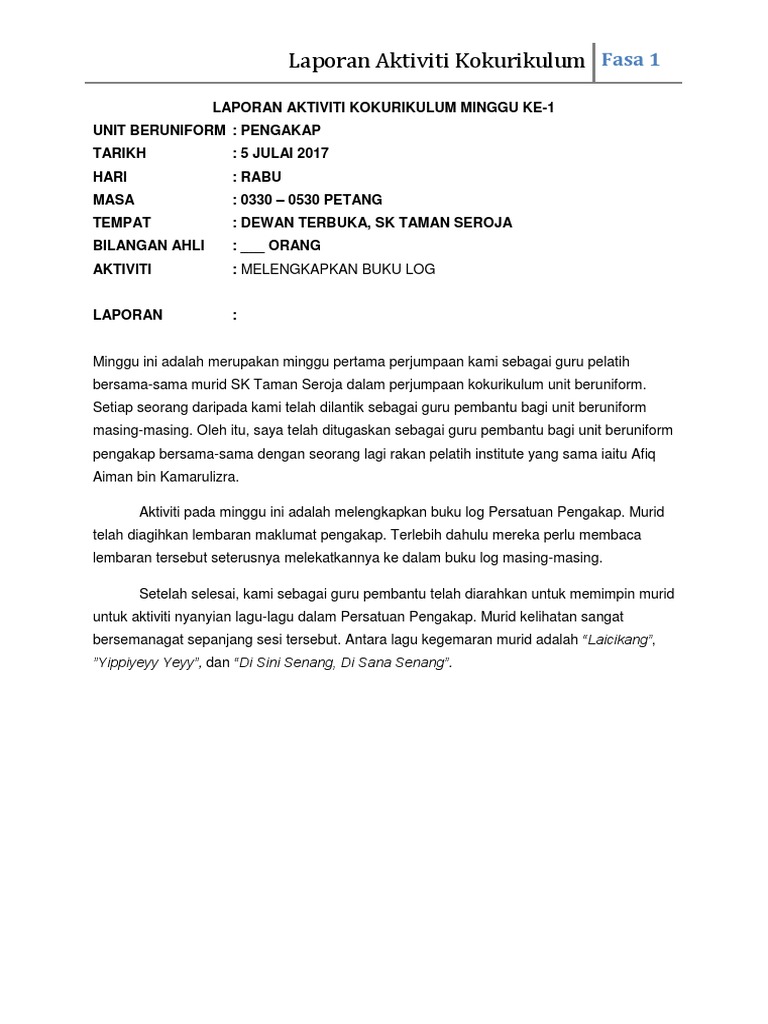 Laporan Aktiviti Kokurikulum | PDF