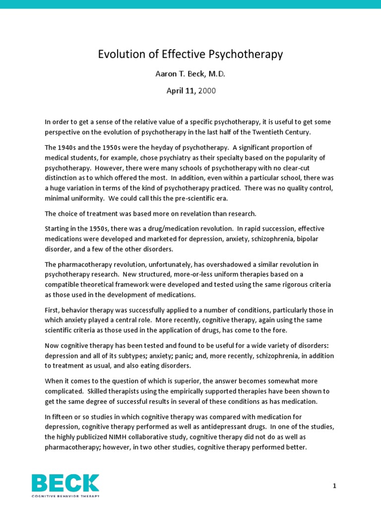 Evolution of Effective Psychotherapy PDF | PDF | Cognitive Therapy ...