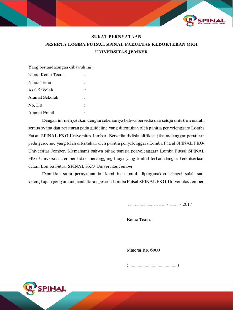 Surat Pernyataan Futsal | PDF | Olahraga & Rekreasi