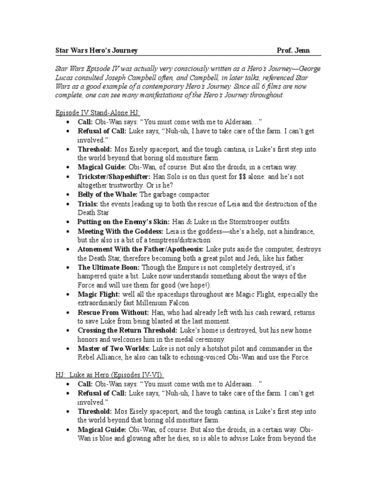 The Star Wars Hero Journey | PDF | Luke Skywalker | Darth Vader