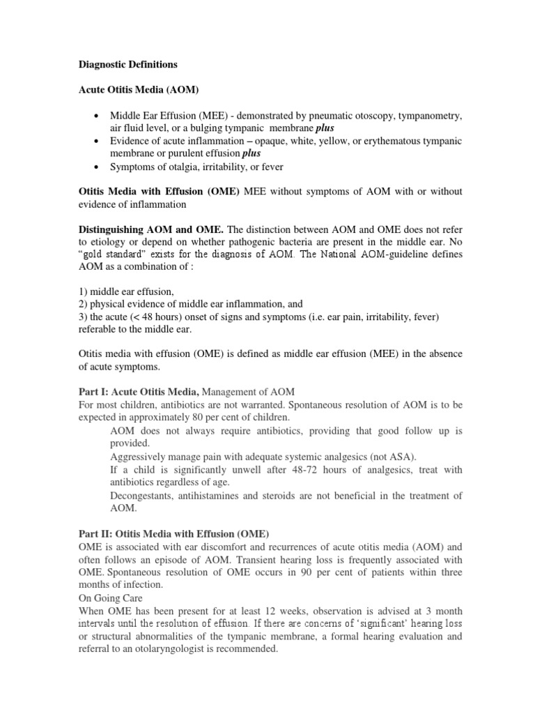 Diagnostic Definitions Acute Otitis Media (AOM) | PDF