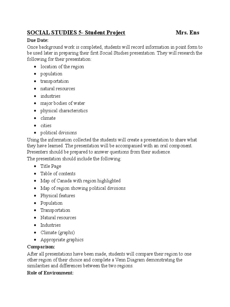 Social Studies 5 - Regions Assignment | PDF