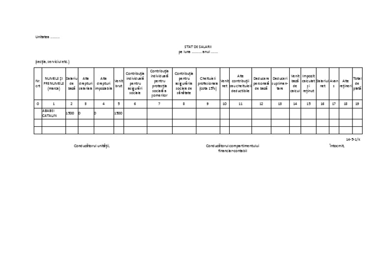 Model Stat Salarii | PDF