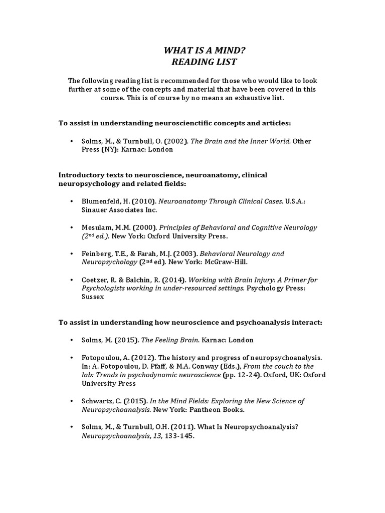 What Is A Mind Reading List Oct 2016 | PDF | Consciousness ...