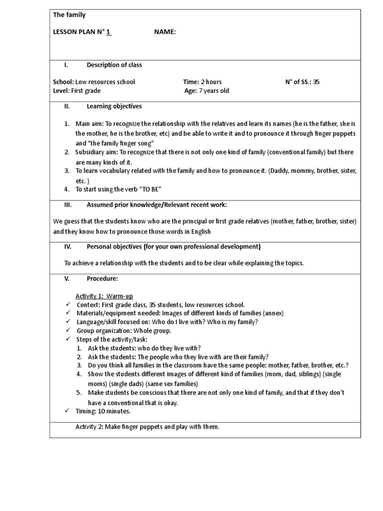 Lesson Plan Family | Lesson Plan | Teaching