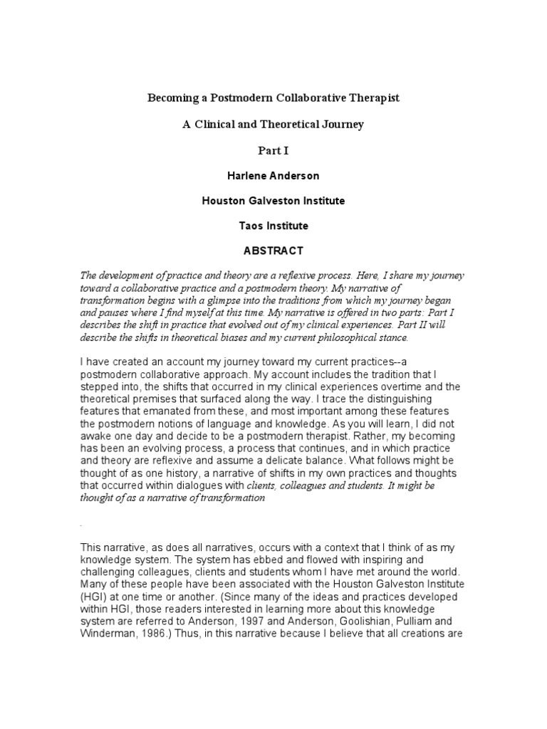 Postmodern Collaborative Therapy Journey | PDF | Family Therapy ...