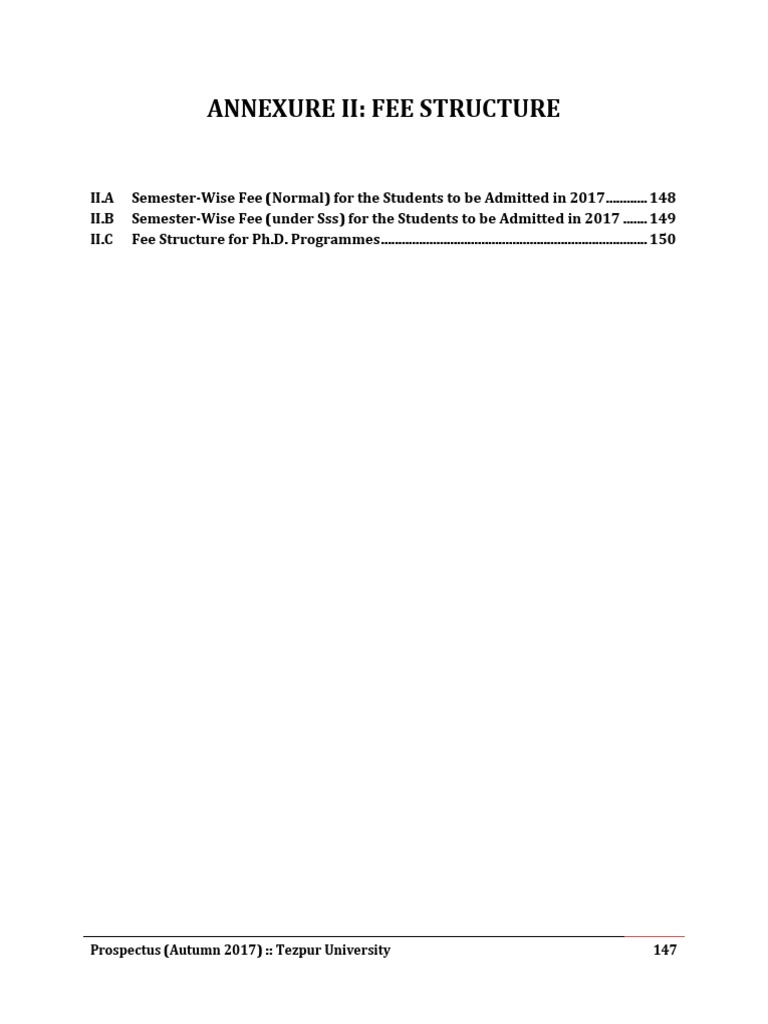 Annexure Ii: Fee Structure: Prospectus (Autumn 2017) :: Tezpur University 147 | PDF ...