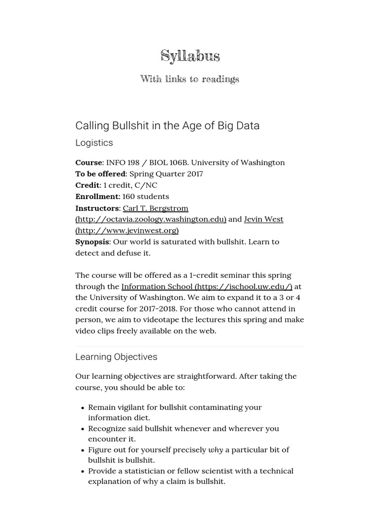 Calling Bullshit - Syllabus UOW | PDF | Big Data | Causality