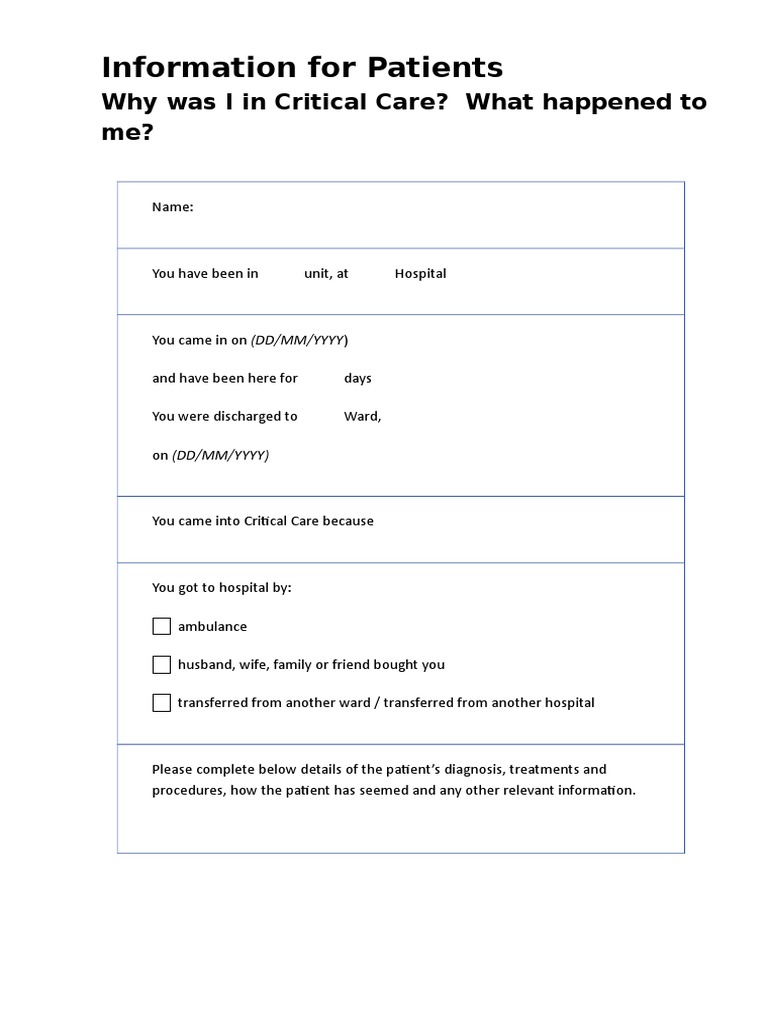 Critical Care Patient Information Guide | PDF