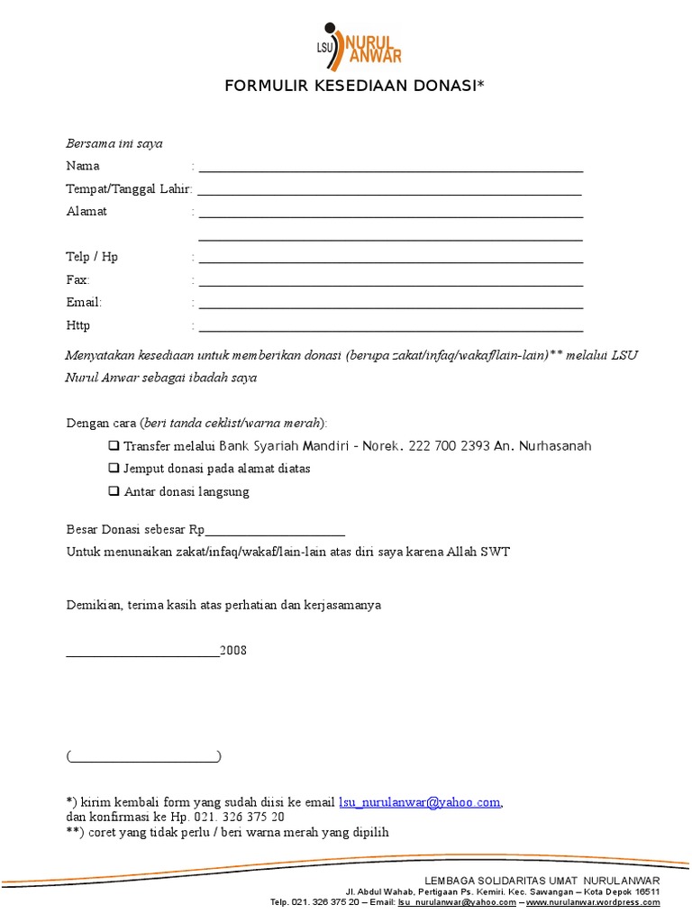 Formulir Kesediaan Donasi | PDF