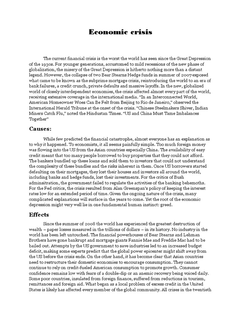 Economic Crisis | PDF | Financial Crisis Of 2007–2008 | Great Depression