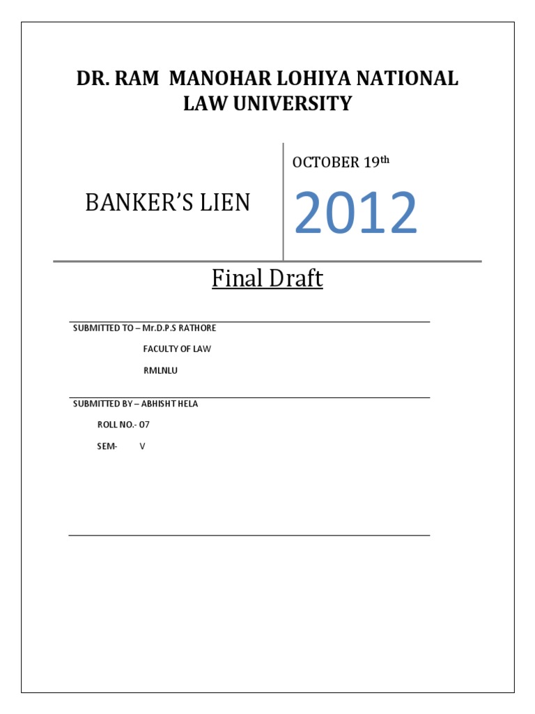 Bankers Lien-Banking Law | PDF | Lien | Loans