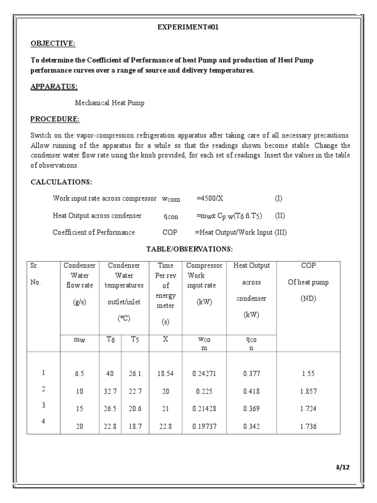 To Determine The Coefficient of Performance of Heat Pump and Production ...