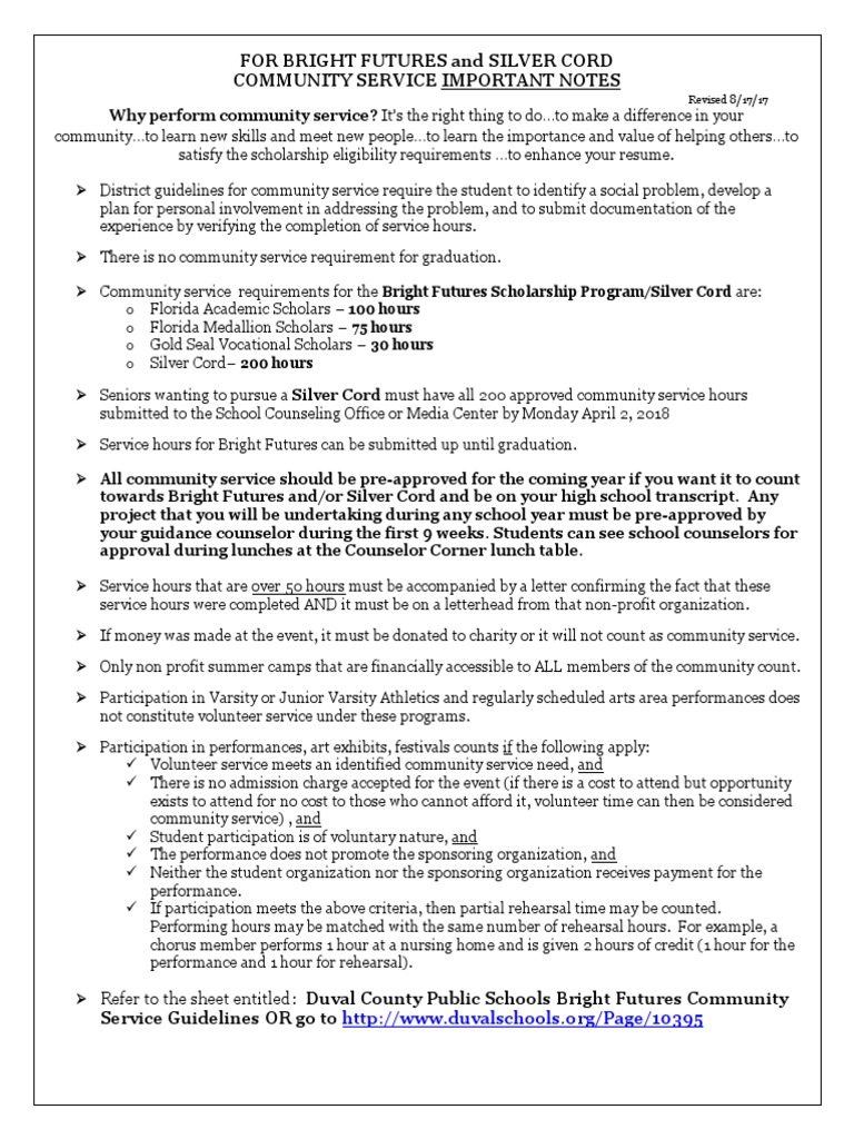 Community Service for Bright Futures & Silver Cord | PDF | School ...