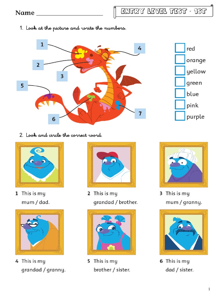 Look at The Picture and Write The Numbers.: Entry Level Test - 1St | PDF