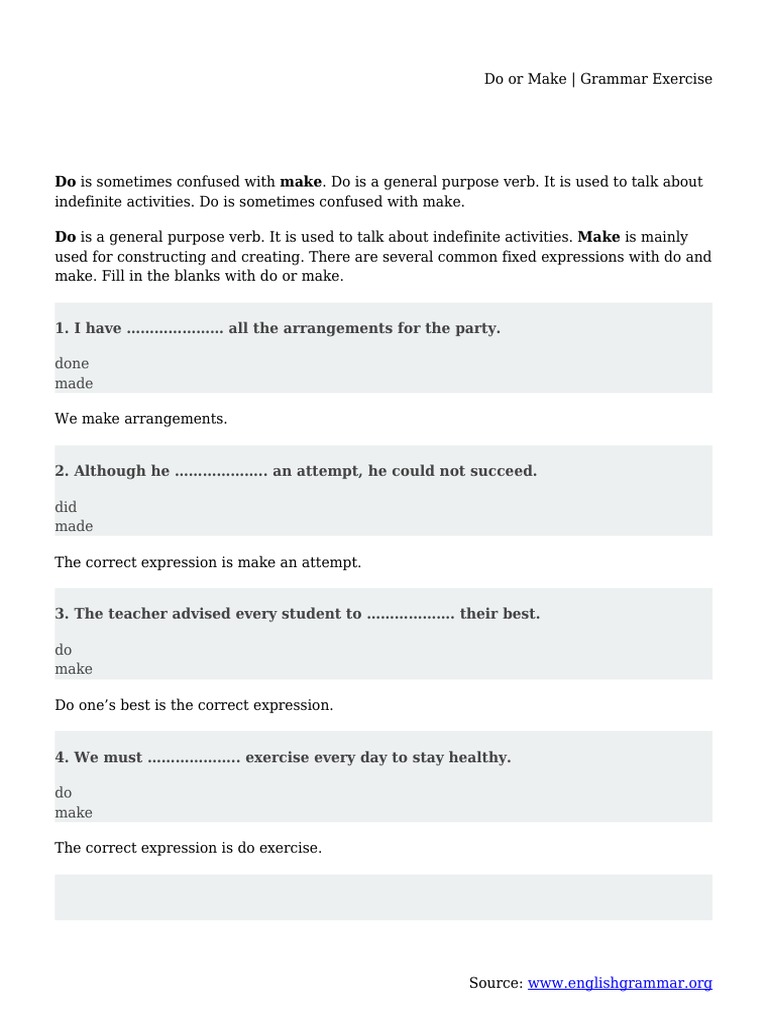 Do or Make - Grammar Exercise | PDF