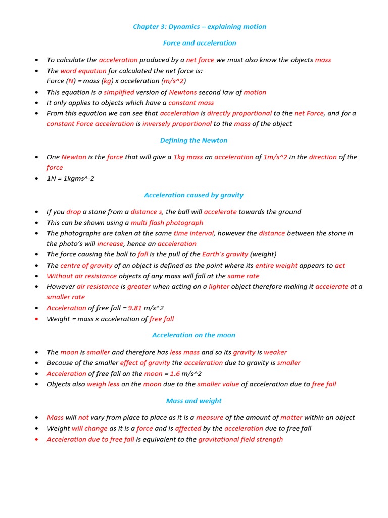 Chapter 3: Dynamics - Explaining Motion Force and Acceleration ...