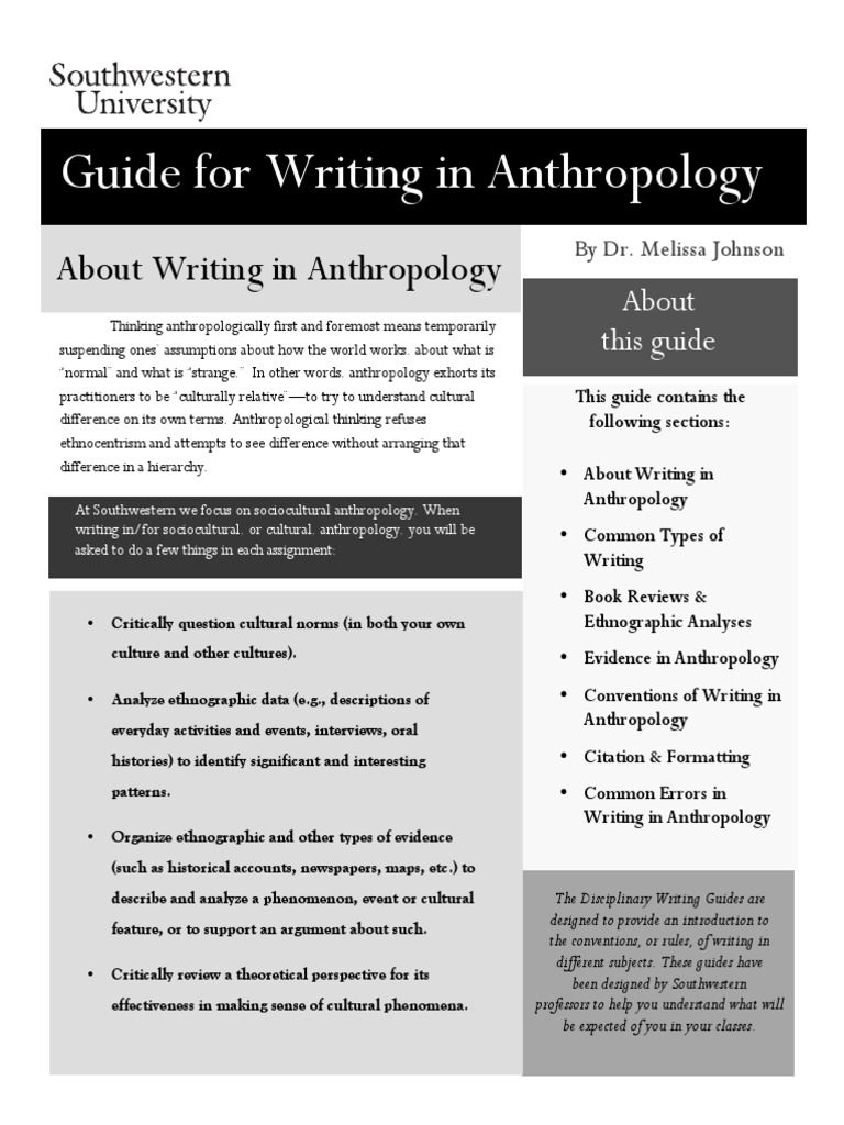 Guide For Writing in Anthropology | PDF | Citation | Ethnography
