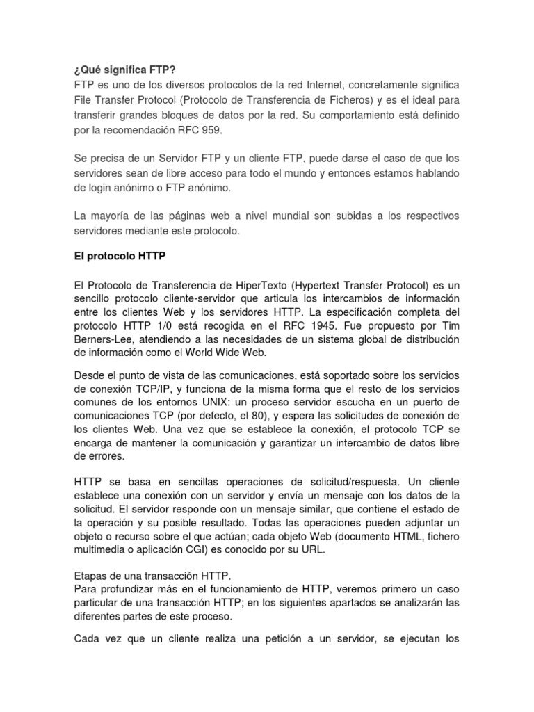Significado de FTP, HTTP y DHCP | PDF | Servidor web | Internet y web