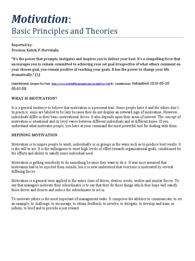 Motivation Handouts | Systems Psychology | Psychological Theories ...