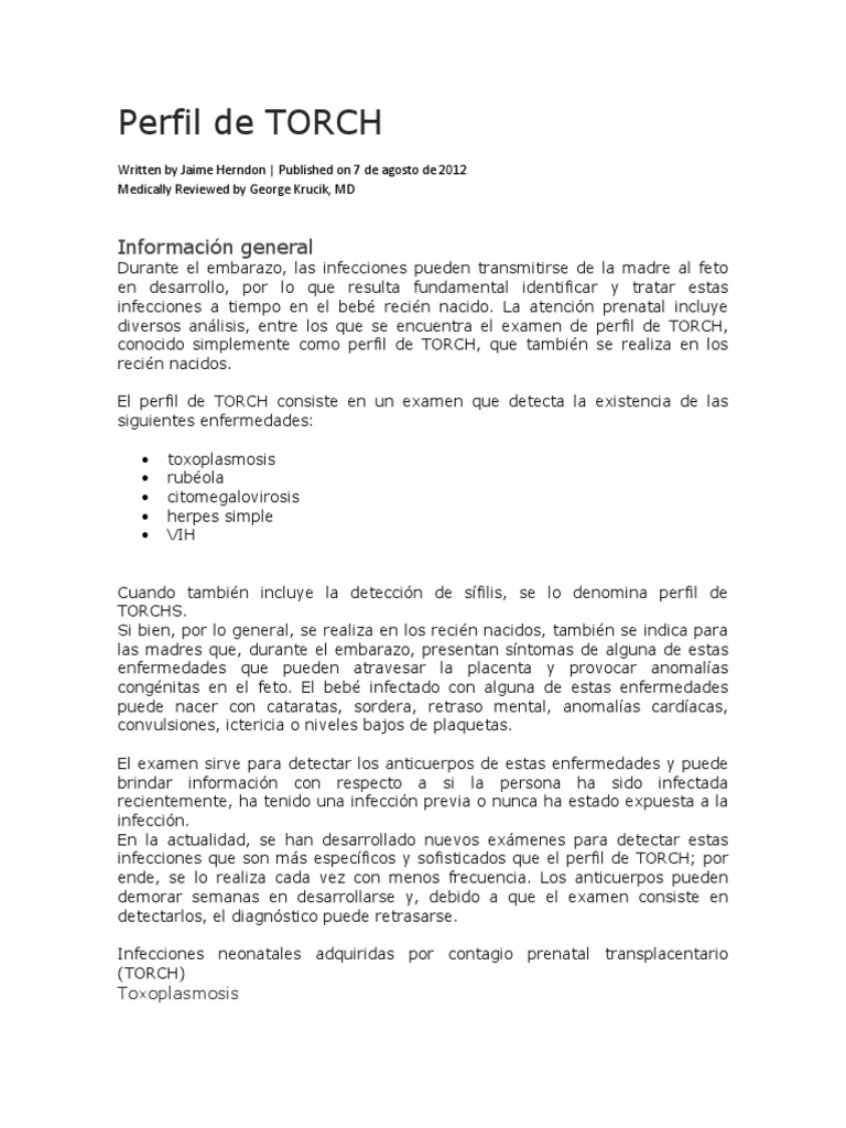 Perfil de TORCH | PDF | Anticuerpo | VIH