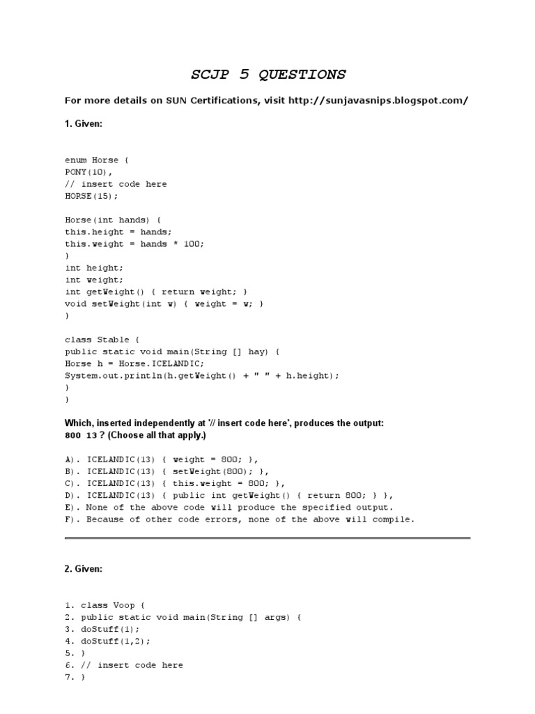 Scjp 5 Questions Pdf C Programming Language Computer Engineering 
