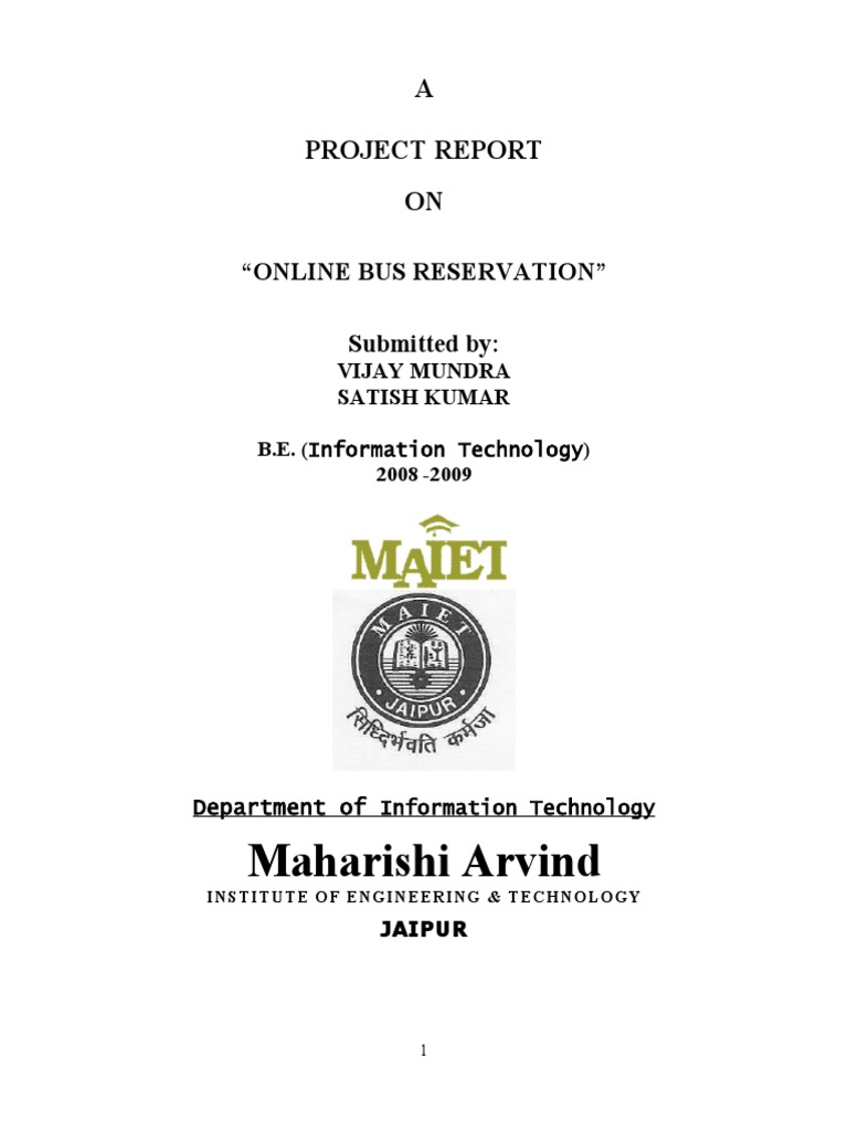 Online Bus Reservation- A Project Report | Computer Engineering ...