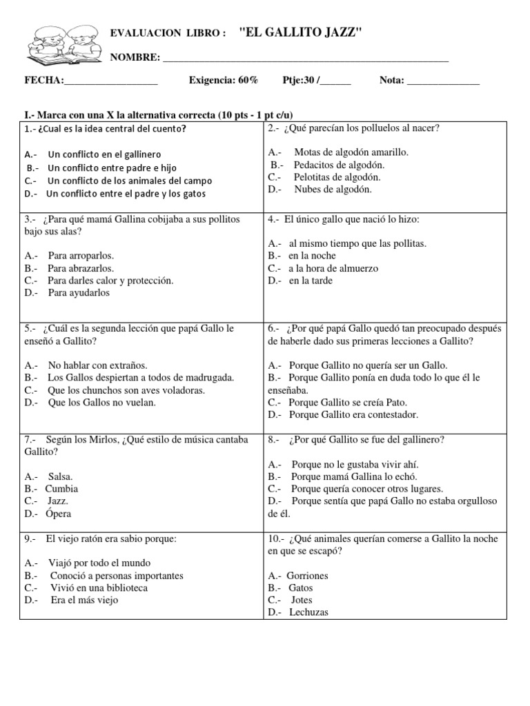 Evaluacion El Gallito Jazz | PDF | Pollo | Ocio
