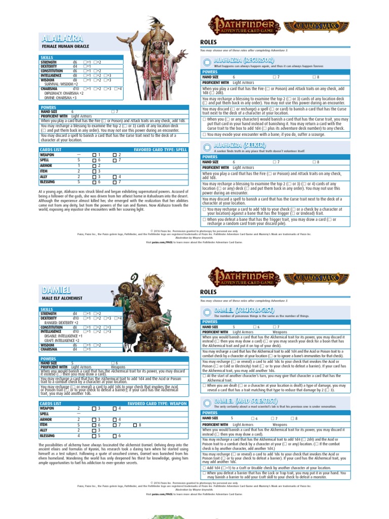 Pathfinder Adventure Card Game -- Mummy's Mask Character Sheet ...