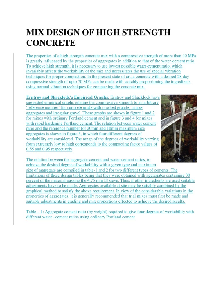Mix Design of High Strength Concrete | PDF