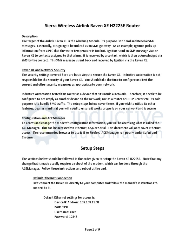 Sierra Wireless Raven Xe Setup | PDF | Router (Computing) | Computer ...