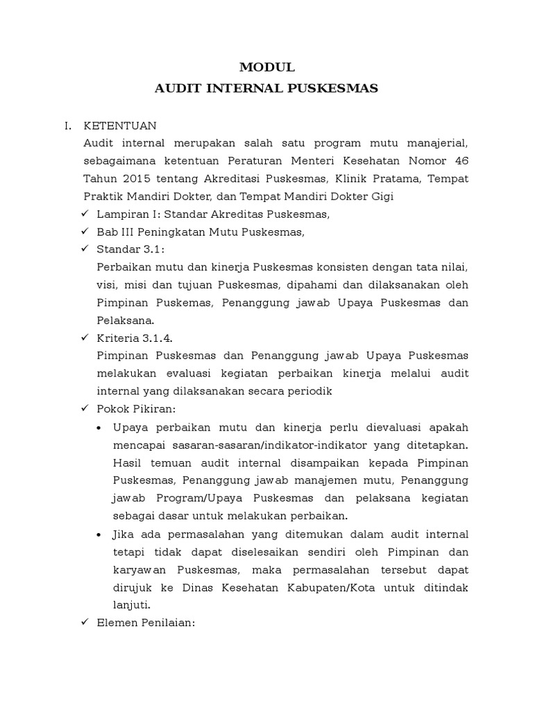 MODUL Audit Internal Puskesmas | PDF