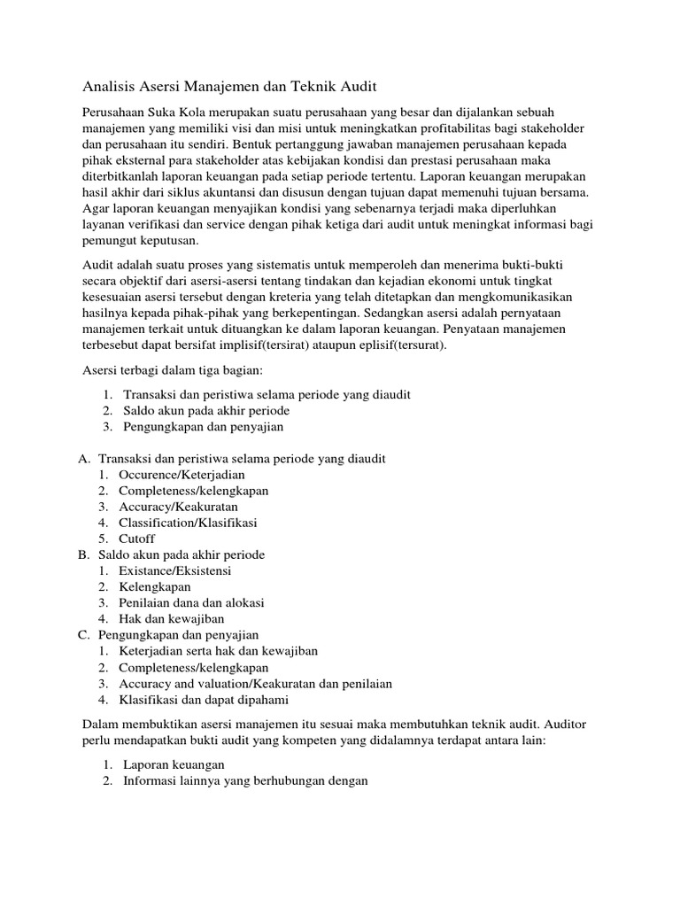 Analisis Asersi Manajemen Dan Teknik Audit | PDF
