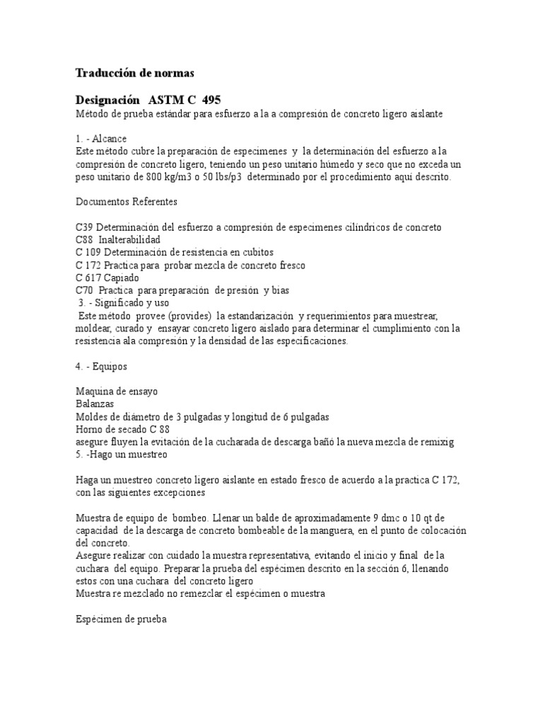ASTM C495 - Compresion Concreto Ligero | PDF | Humedad | Aislamiento ...
