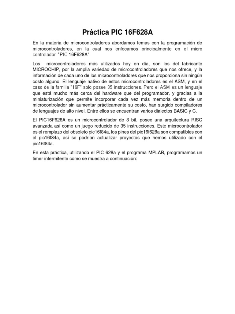 Práctica con PIC 16F628A y MPLAB | PDF