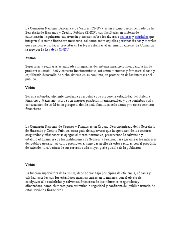 La Comisión Nacional Bancaria y de Valores | PDF
