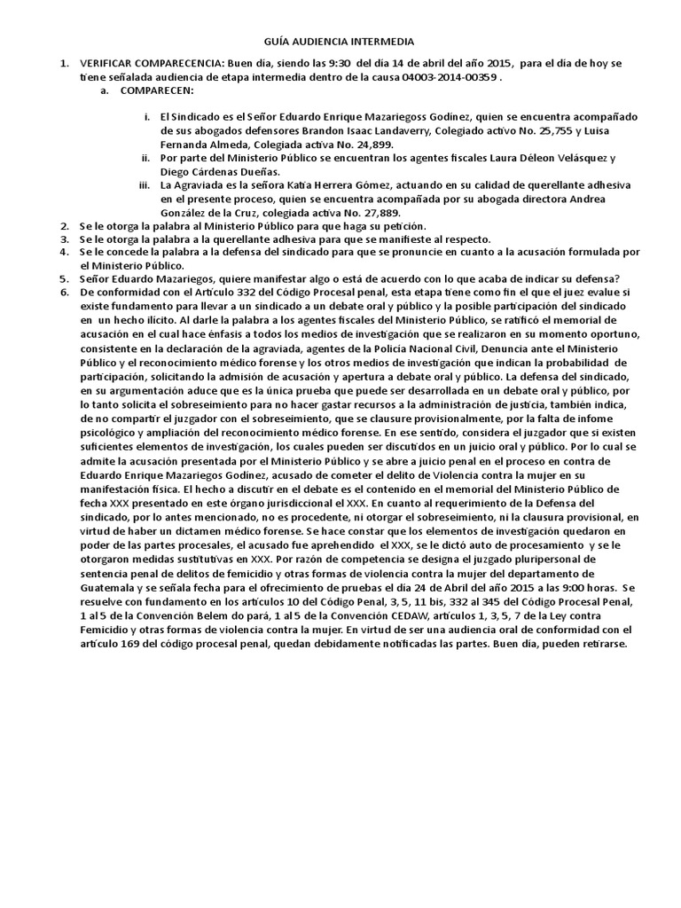 Guía Audiencia Intermedia | PDF | Procedimiento Criminal | Derecho penal
