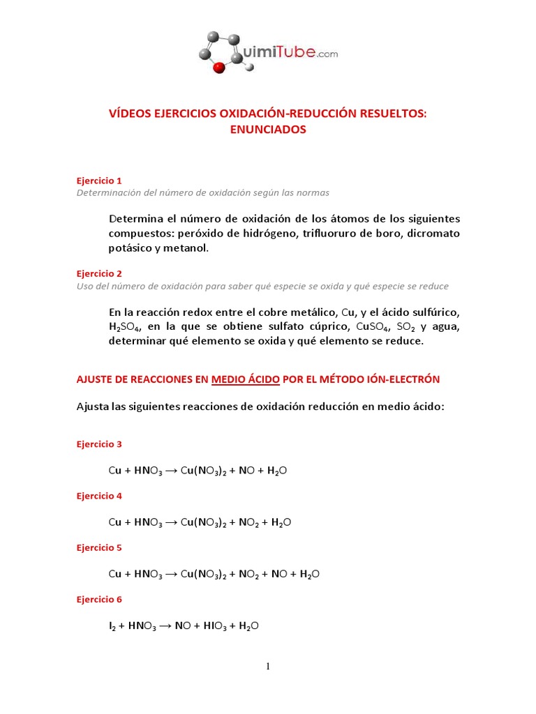 Enunciados Ejercicios Redox PDF | PDF | Redox | Valoración