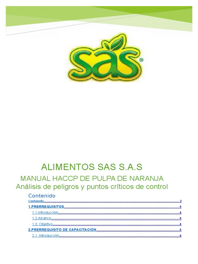 Final Manual Haccp Sas | PDF | Análisis de Riesgo y Puntos Críticos de ...