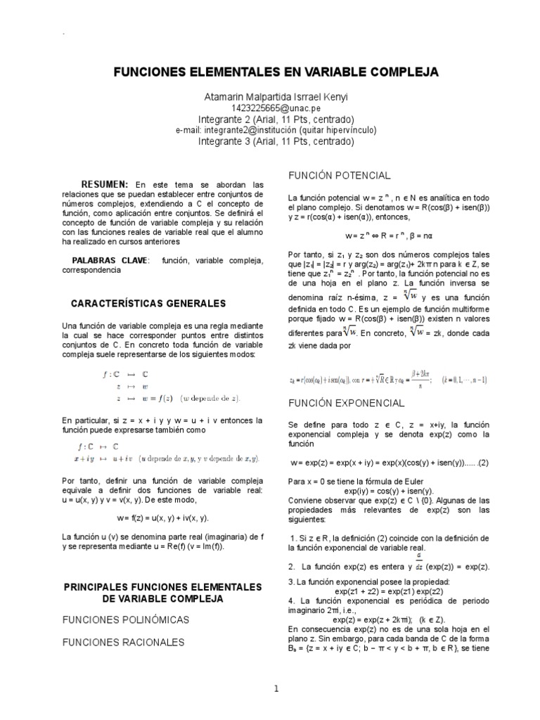 Funciones Elementales Variable Compleja | PDF | Funcion exponencial | Función (Matemáticas)