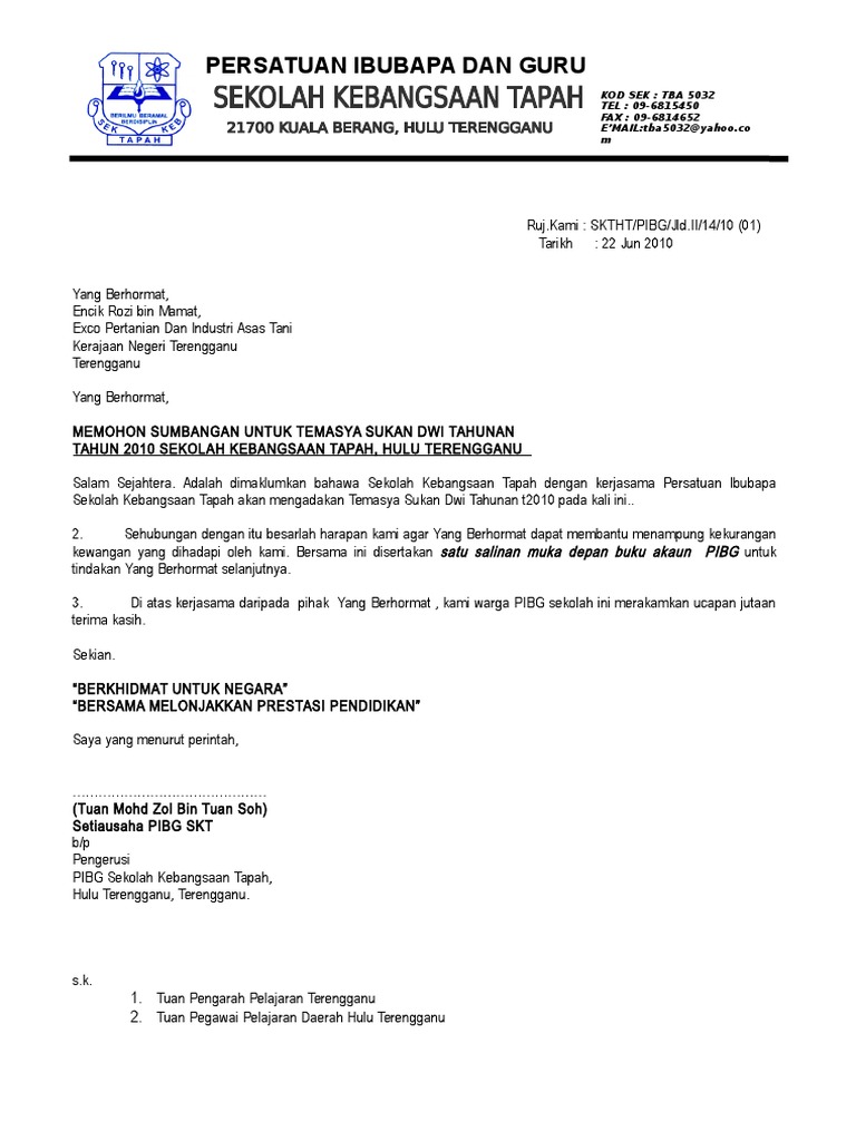 Surat Permohonan Sumbangan YB | PDF