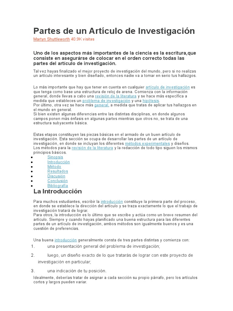 Partes de Un Artículo de Investigación | PDF | Metodología | Método ...