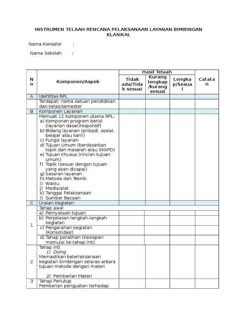 Instrumen Validasi RPL BK | PDF