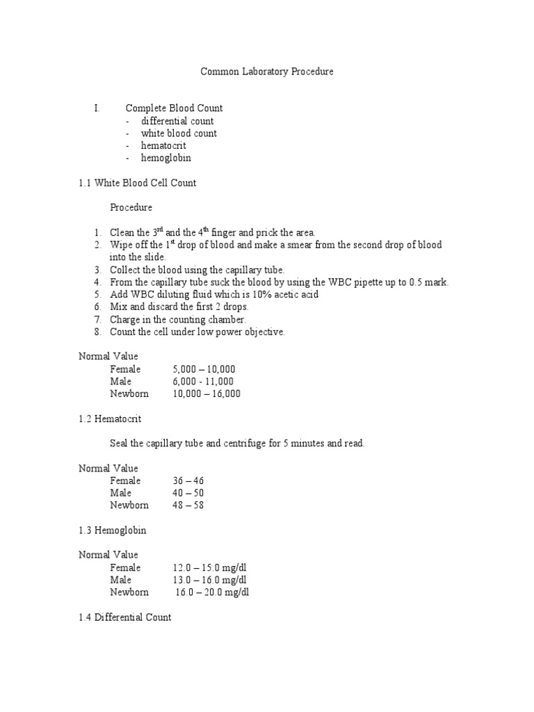 Common Laboratory Procedure | PDF | White Blood Cell | Blood