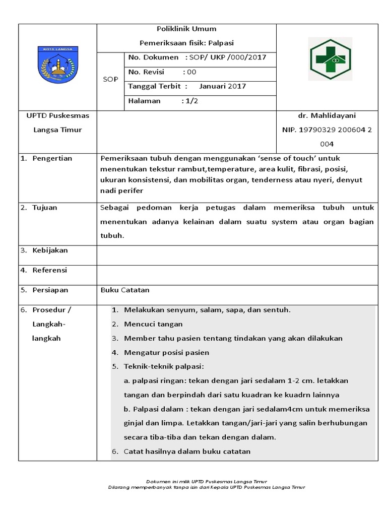 Prosedur Palpasi dalam Pemeriksaan Fisik | PDF