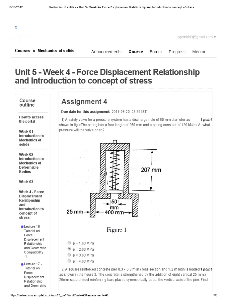 Mechanics of Solids - Unit 5 - Week 4 - Force Displacement Relationship ...