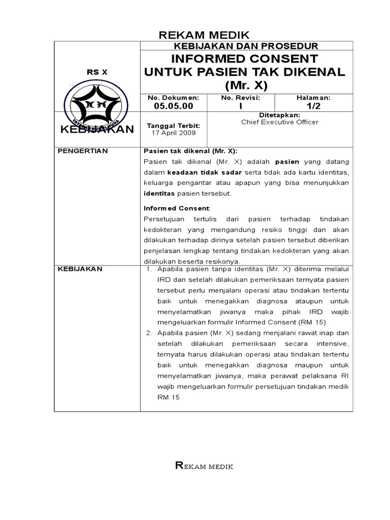 Kebijakan Informed Consent Pasien Tak Dikenal | PDF